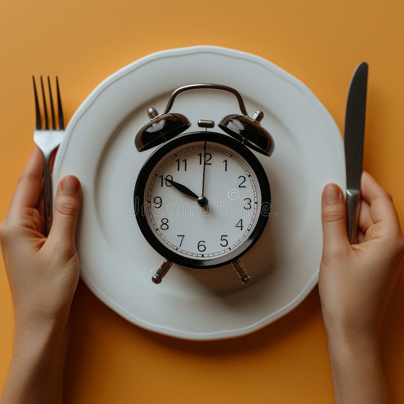 Conceptual Image of Time Management with Alarm Clock on Plate and Hands ...