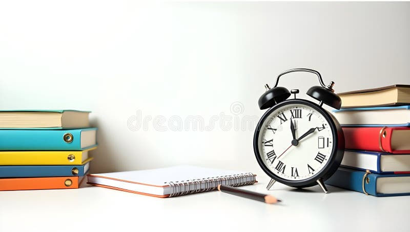 Time Management with a School Clock, Notebooks, and Pencils Stock ...