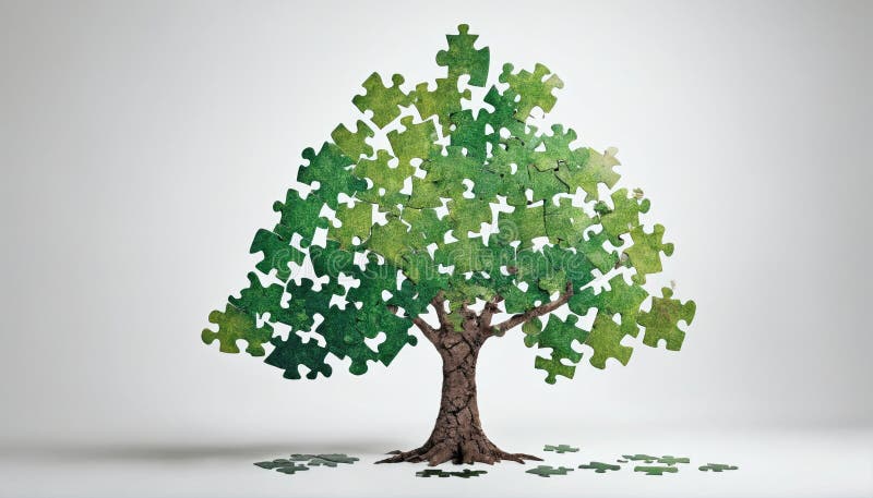 Creative Representation of a Tree Made from Green Puzzle Pieces ...