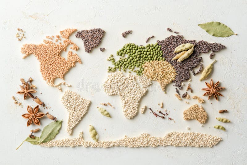 World Map Crafted from Various Cereals Showcasing Agricultural ...