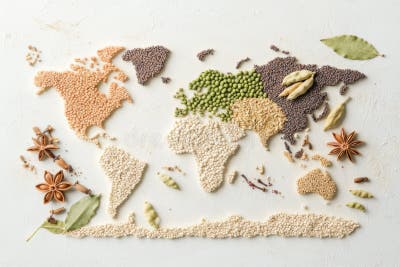 World Map Crafted from Various Cereals Showcasing Agricultural ...