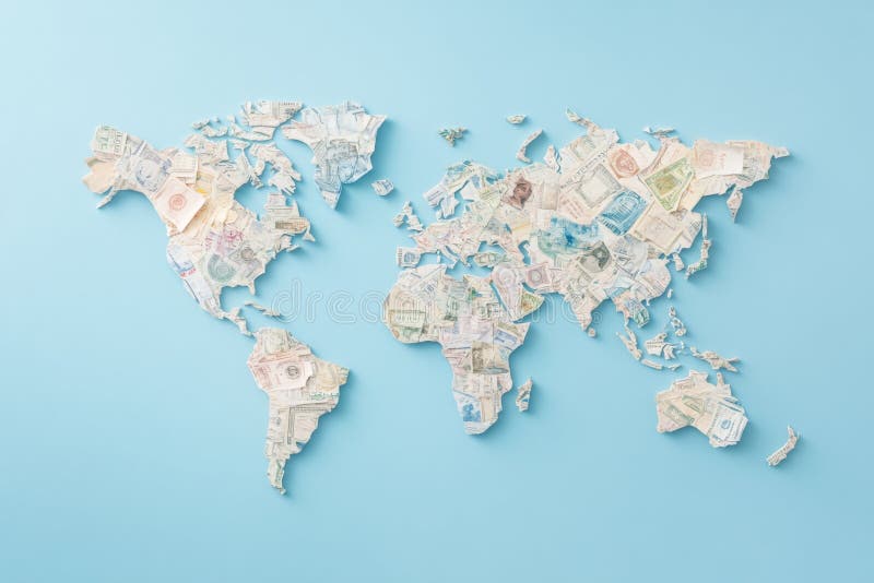 Map Crafted from Various Currencies Representing Different Countries ...