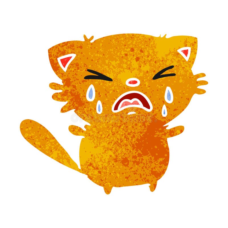 A Creative Retro Cartoon of Cute Kawaii Crying Cat Stock Vector ...