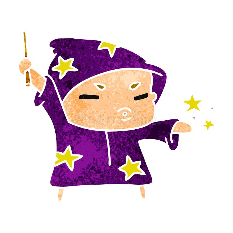 A Creative Retro Cartoon Cute Kawaii Wizard Child Stock Vector ...