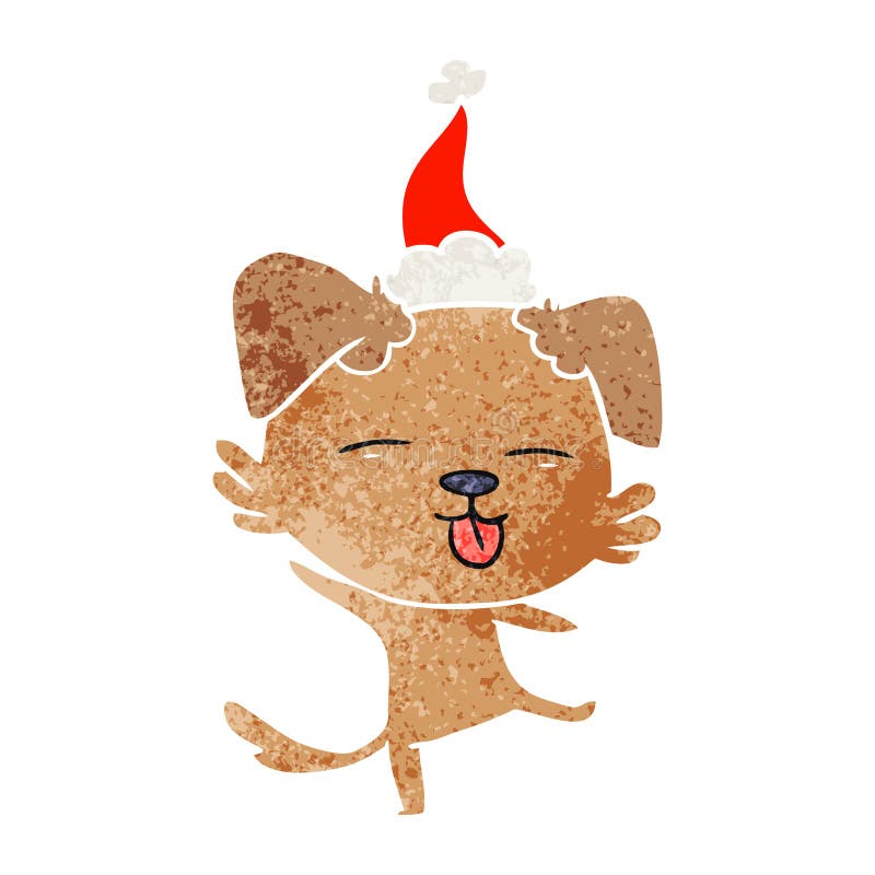A Creative Retro Cartoon of a Dancing Dog Wearing Santa Hat Stock ...