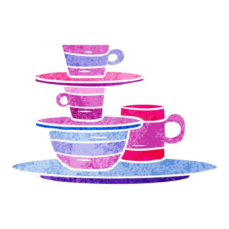 A Creative Retro Cartoon Doodle of Colourful Bowls and Plates Stock ...
