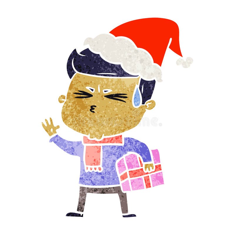 A Creative Retro Cartoon of a Man Sweating Wearing Santa Hat Stock ...