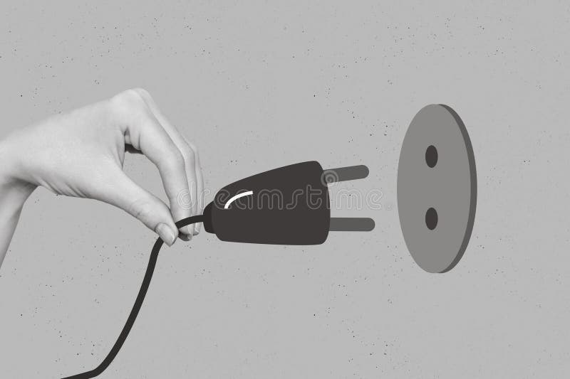Creative Retro 3d Magazine Collage Image of Arm Turning on Plug in ...
