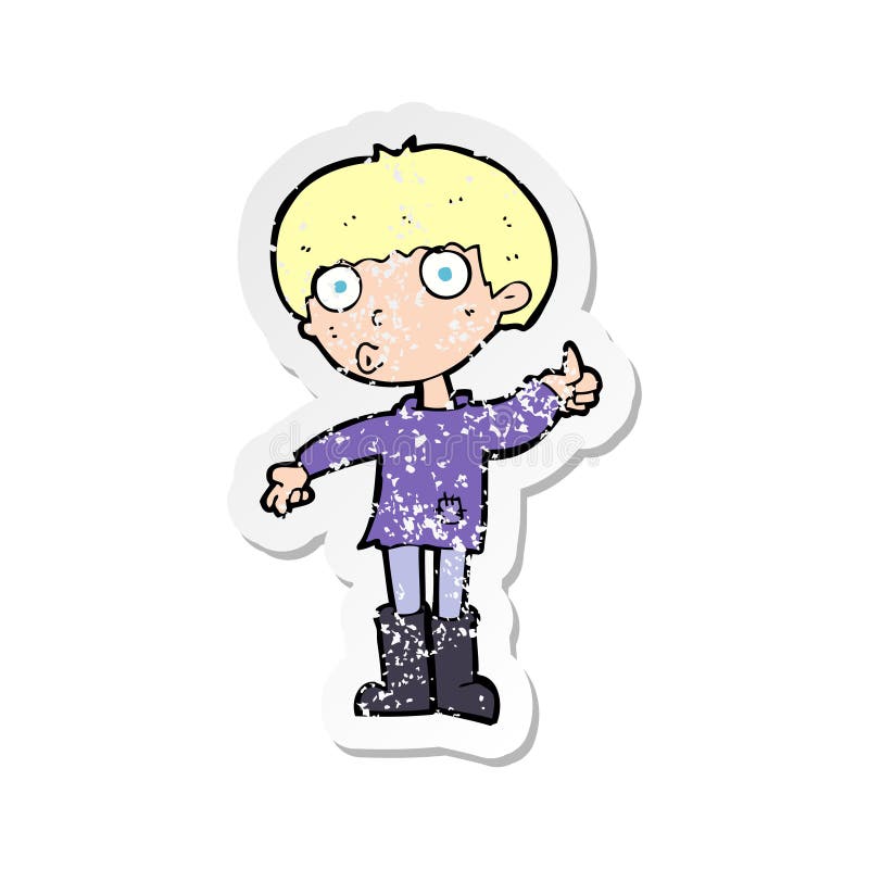 A Creative Retro Distressed Sticker of a Cartoon Boy Asking Question ...