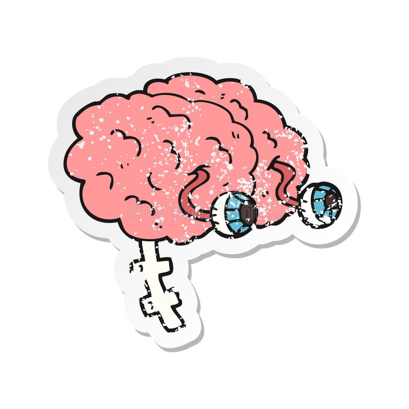 A Creative Retro Distressed Sticker of a Cartoon Brain Stock Vector ...
