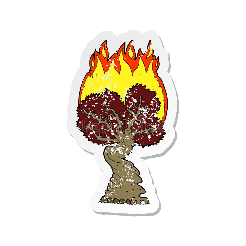 A Creative Retro Distressed Sticker of a Cartoon Burning Tree Stock ...