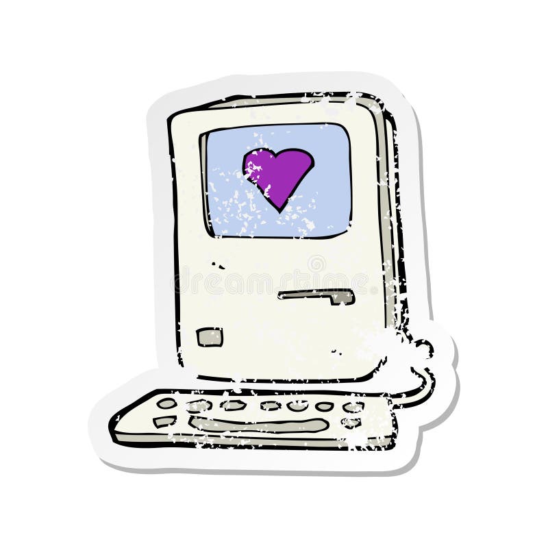 A Creative Retro Distressed Sticker of a Cartoon Computer with Love ...