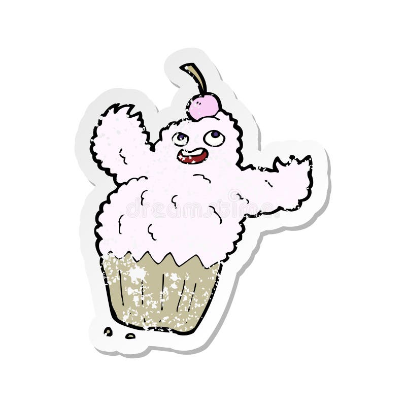 A Creative Retro Distressed Sticker of a Cartoon Cupcake Monster Stock ...