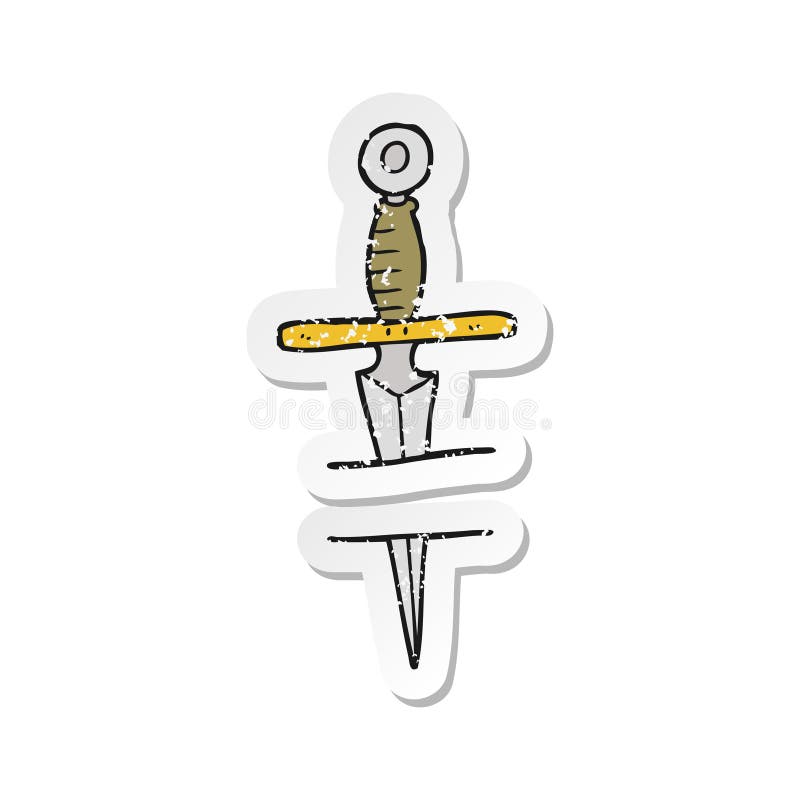 A Creative Retro Distressed Sticker of a Cartoon Dagger Tattoo Symbol ...