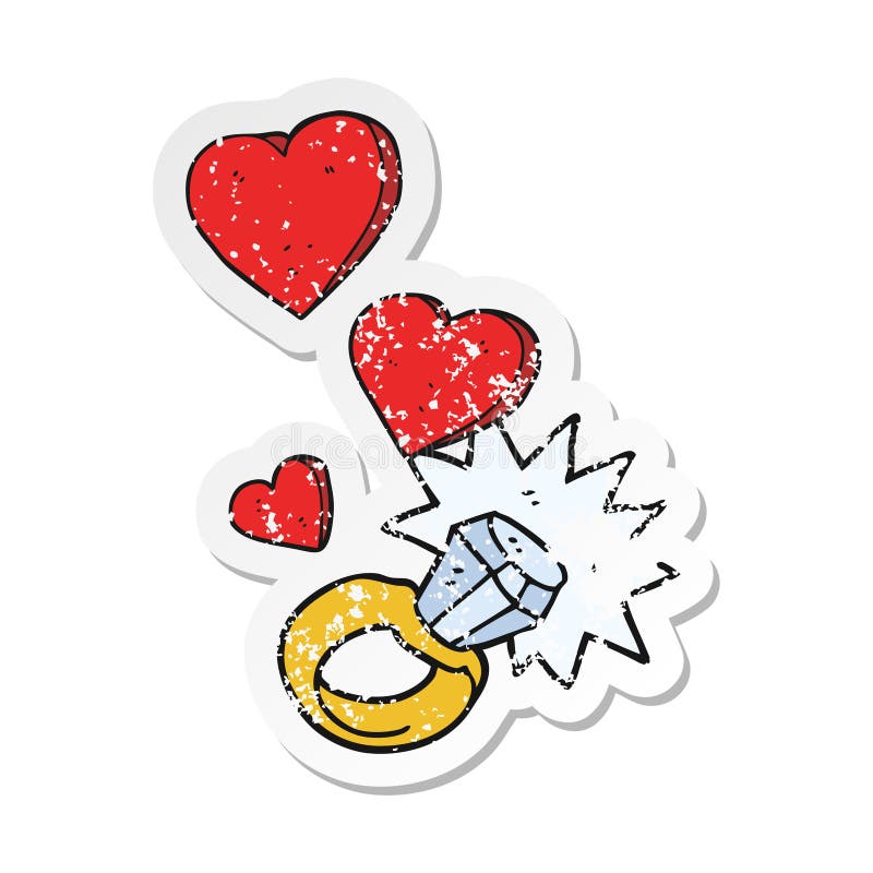 A Creative Retro Distressed Sticker of a Cartoon Diamond Engagement ...