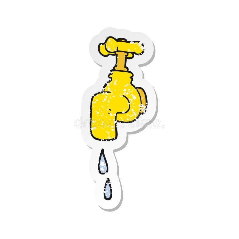 A Creative Retro Distressed Sticker of a Cartoon Dripping Faucet Stock ...