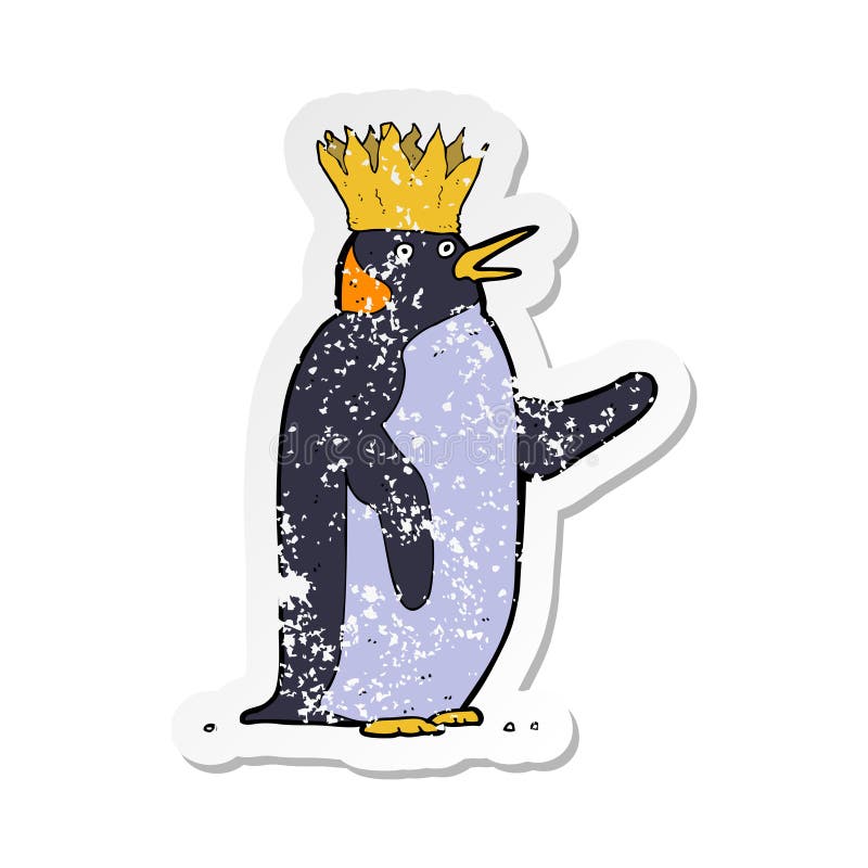 A Creative Retro Distressed Sticker of a Cartoon Emperor Penguin Waving ...