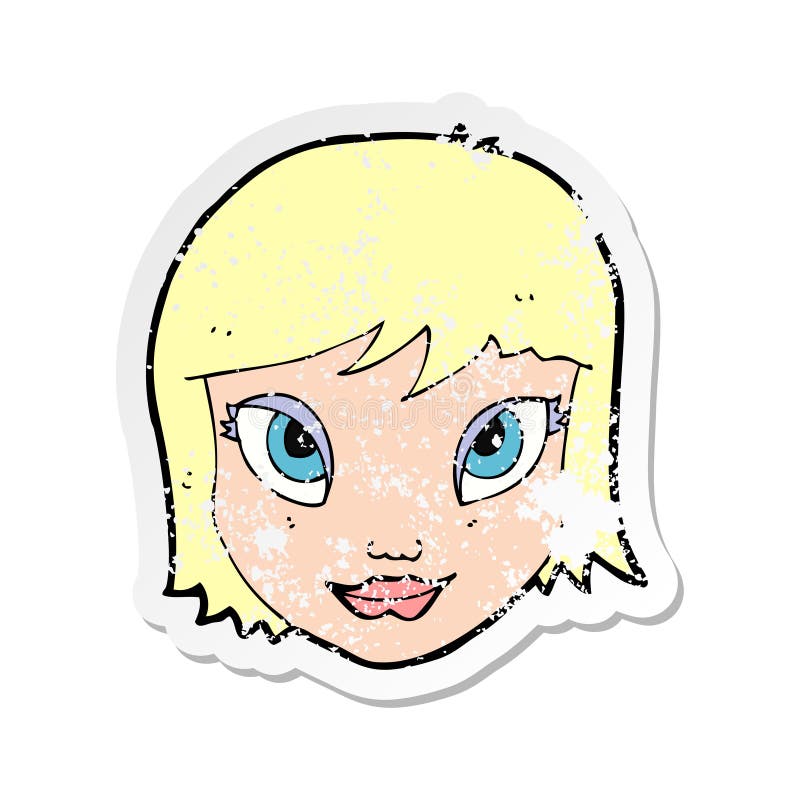 A Creative Retro Distressed Sticker of a Cartoon Female Face Stock ...