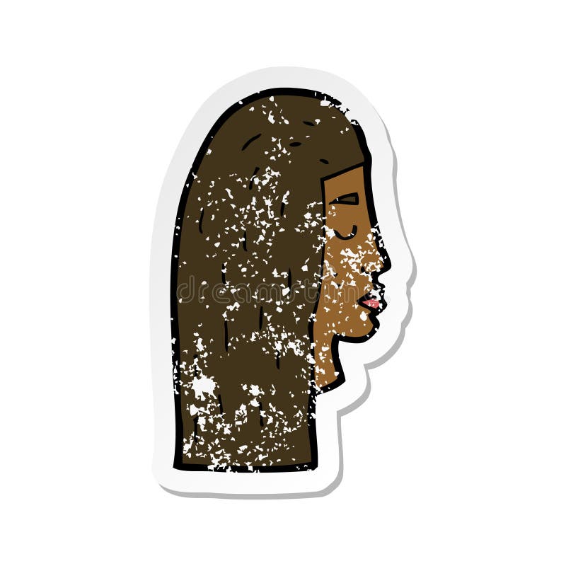 A Creative Retro Distressed Sticker of a Cartoon Female Face Profile ...