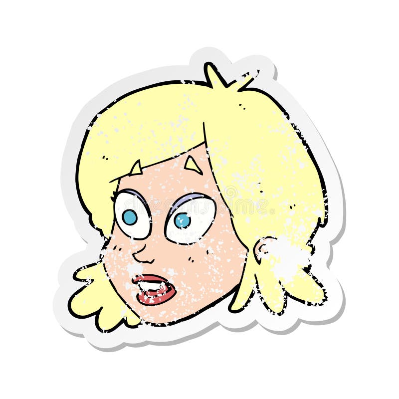 A Creative Retro Distressed Sticker of a Cartoon Female Face with ...