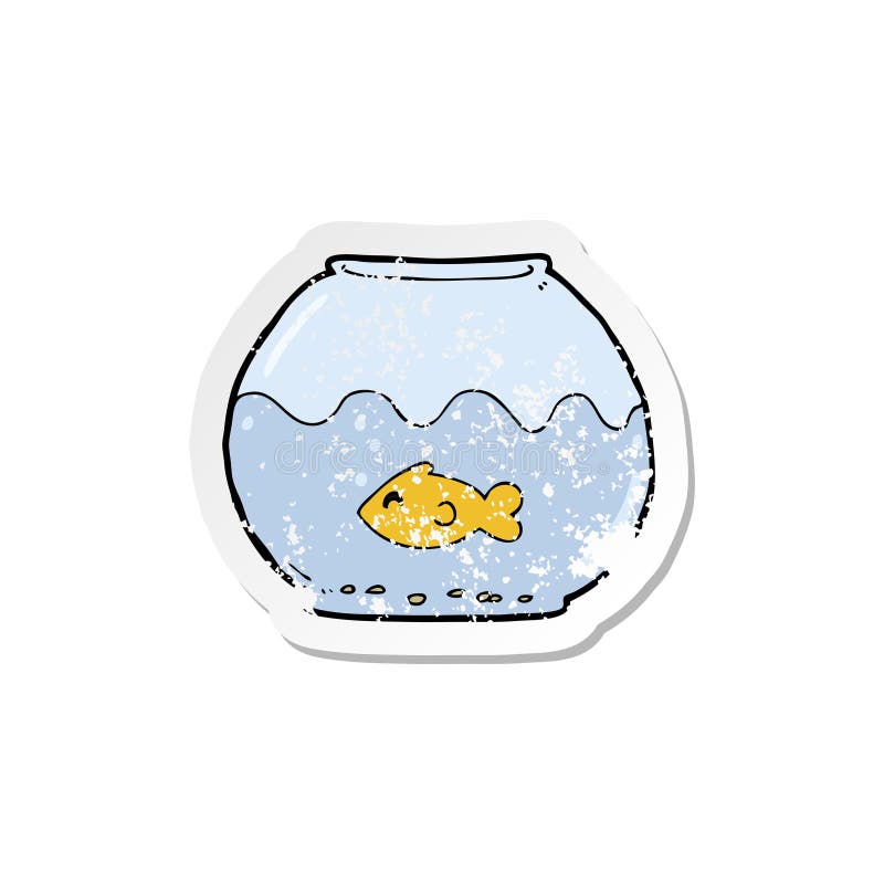 A Creative Retro Distressed Sticker of a Cartoon Fish in Bowl Stock ...