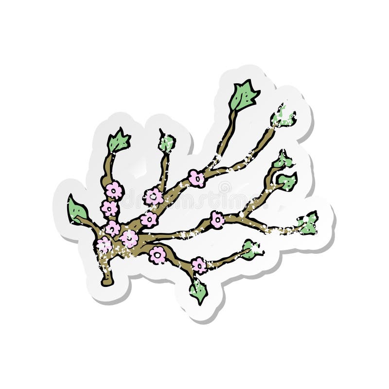 A Creative Retro Distressed Sticker of a Cartoon Flowering Branch Stock ...