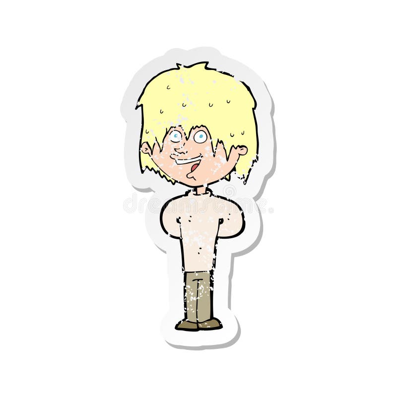 A Creative Retro Distressed Sticker of a Cartoon Happy Scruffy Boy ...