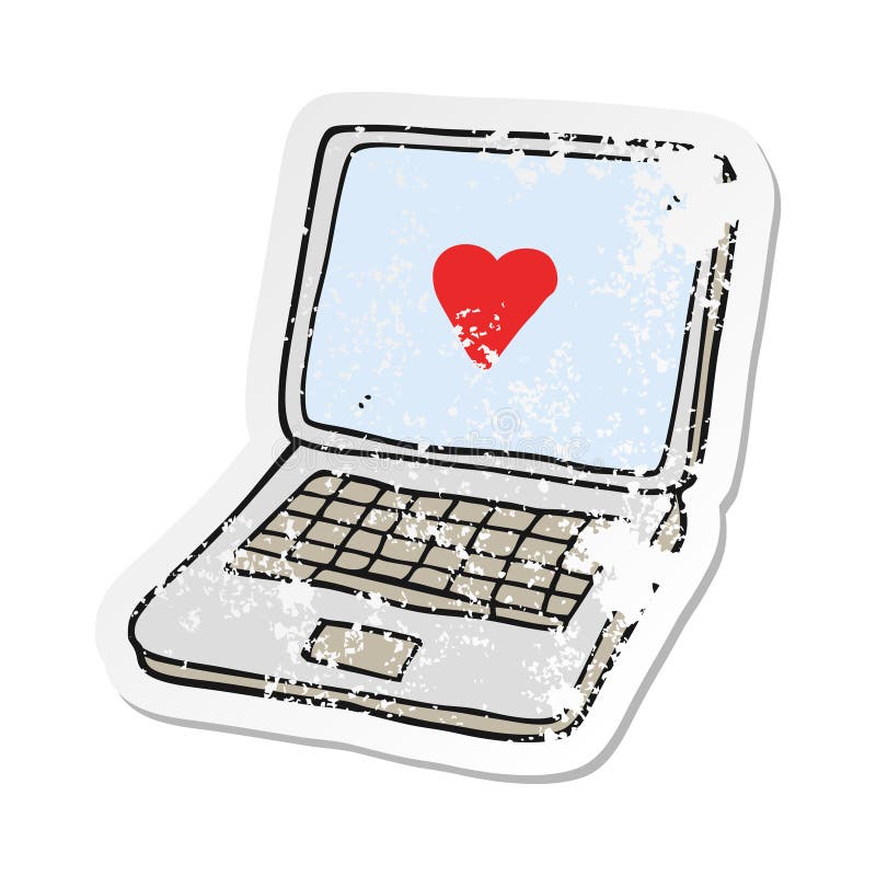 A Creative Retro Distressed Sticker of a Cartoon Laptop Computer with ...