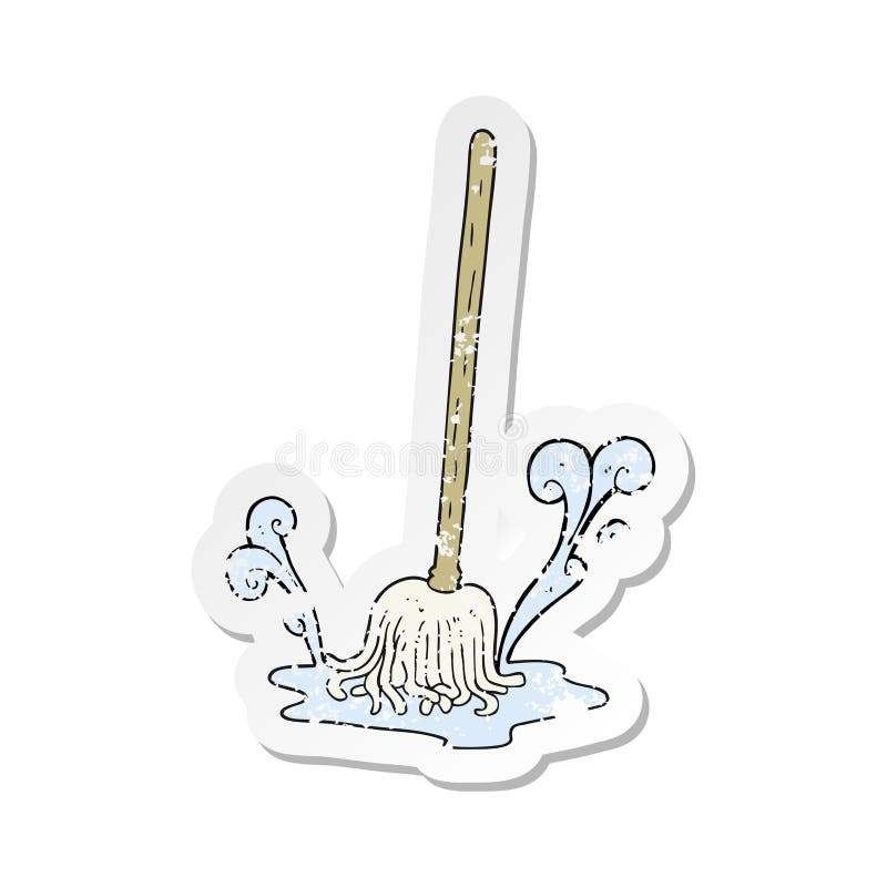 A Creative Retro Distressed Sticker of a Cartoon Mop Stock Vector ...