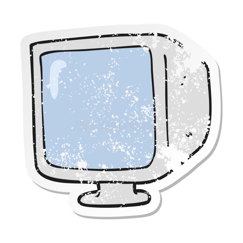A Creative Retro Distressed Sticker of a Cartoon Old Computer Monitor ...
