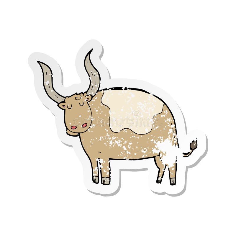 A Creative Retro Distressed Sticker of a Cartoon Ox Stock Vector ...