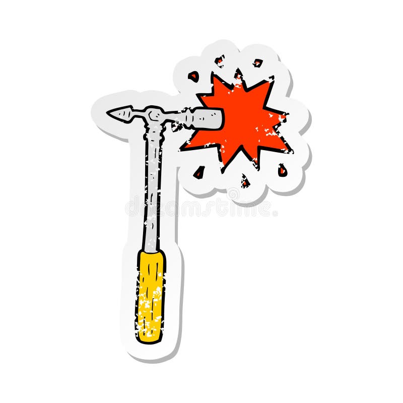 A Creative Retro Distressed Sticker of a Cartoon Pin Hammer Stock ...
