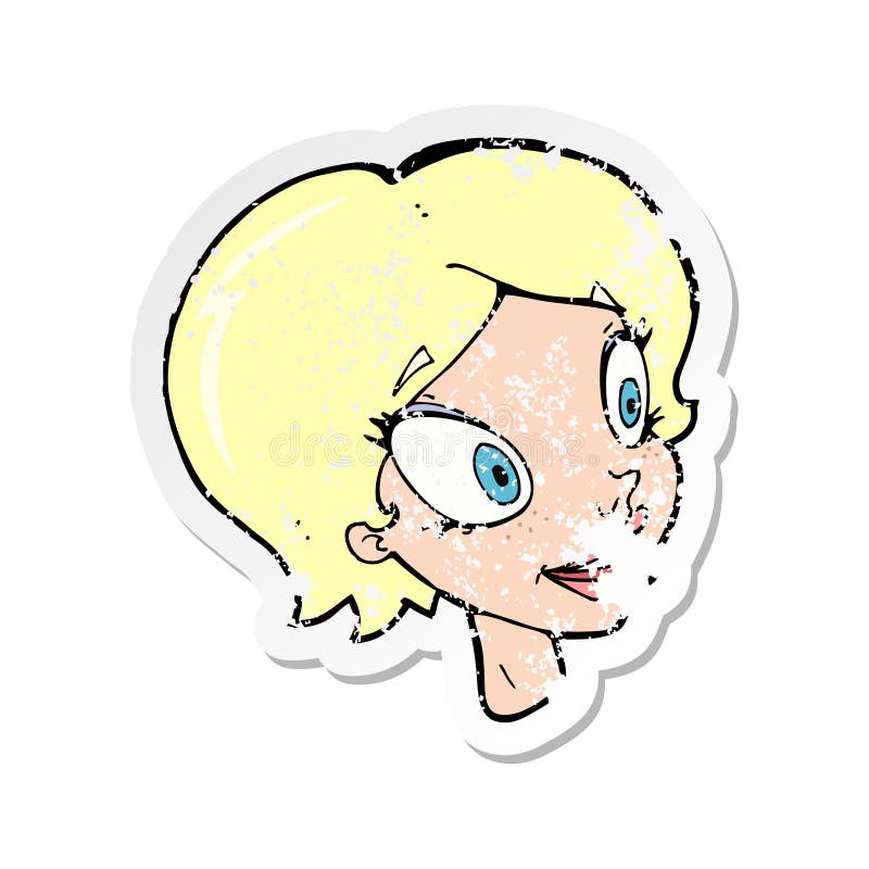 A Creative Retro Distressed Sticker of a Cartoon Pretty Female Face ...