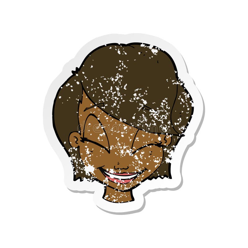 A Creative Retro Distressed Sticker of a Cartoon Pretty Female Face ...