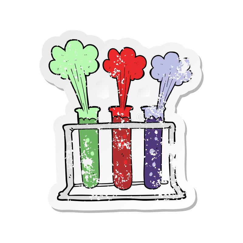 A Creative Retro Distressed Sticker of a Cartoon Rack of Test Tubes ...