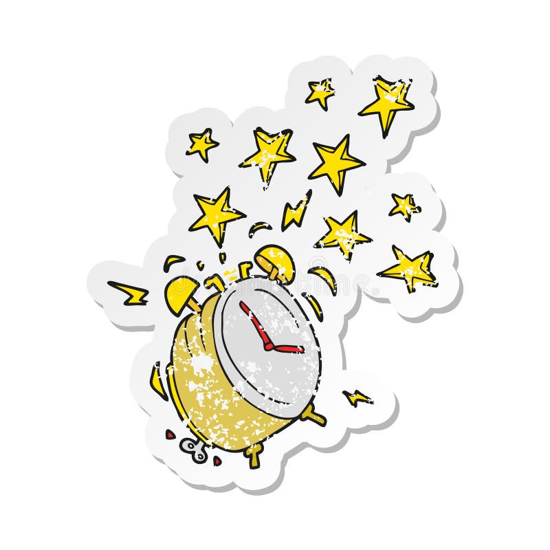A Creative Retro Distressed Sticker of a Cartoon Ringing Alarm Clock ...