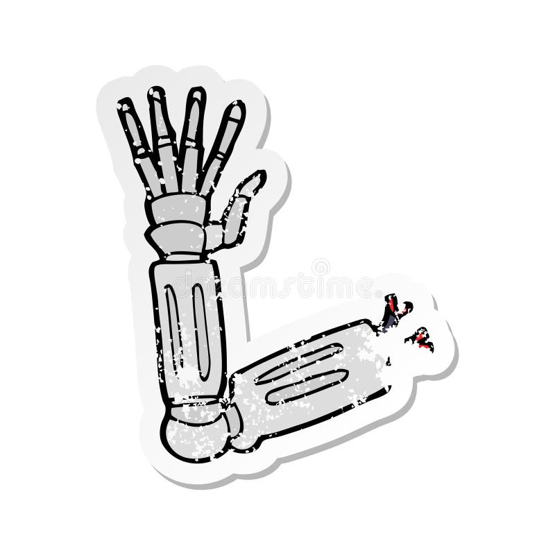 A Creative Retro Distressed Sticker of a Cartoon Robot Arm Stock Vector ...