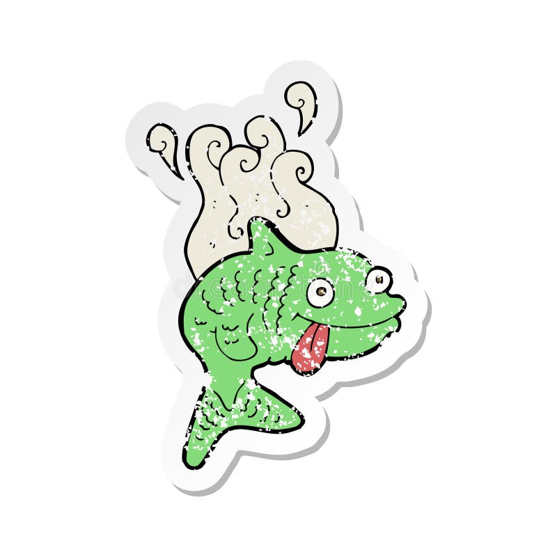 A Creative Retro Distressed Sticker of a Cartoon Smelly Fish Stock ...