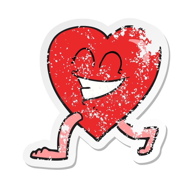 A Creative Retro Distressed Sticker of a Cartoon Walking Heart Stock ...