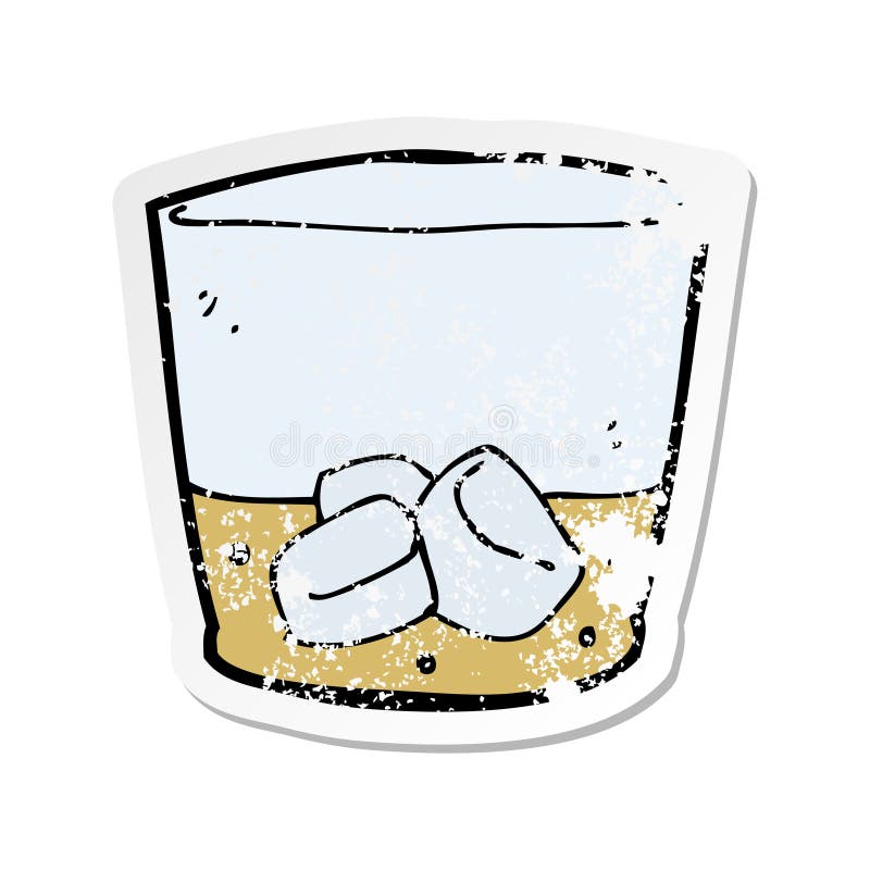 A Creative Retro Distressed Sticker of a Cartoon Whiskey in Glass Stock ...