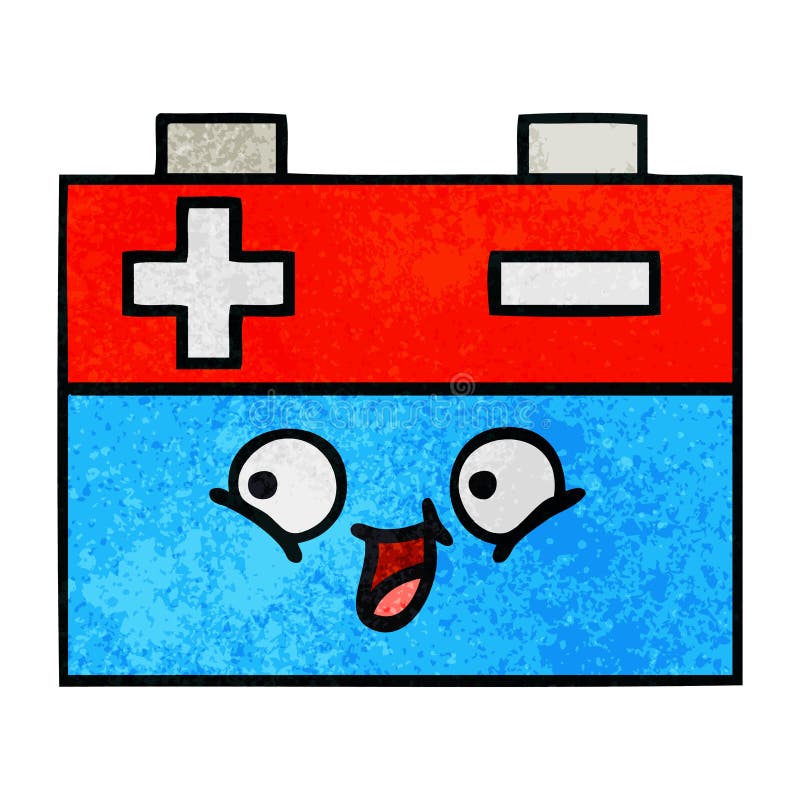 A Creative Retro Grunge Texture Cartoon Car Battery Stock Vector ...