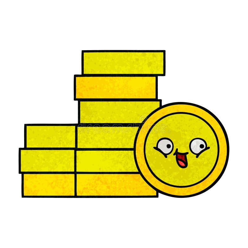 A Creative Retro Grunge Texture Cartoon Coins Stock Vector ...