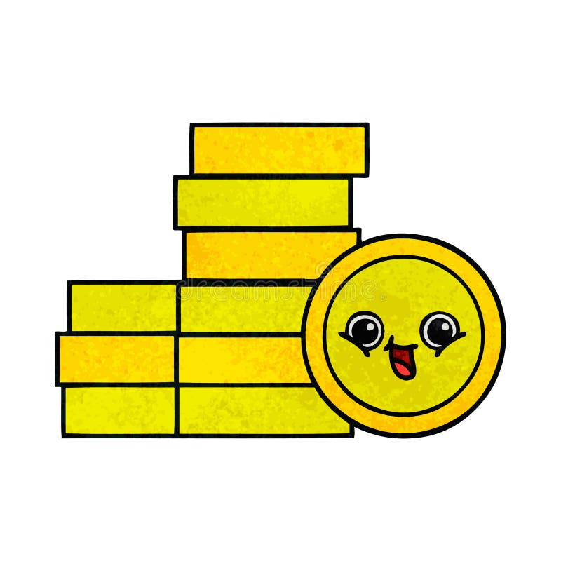 A Creative Retro Grunge Texture Cartoon Coins Stock Vector ...