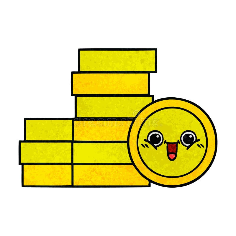 A Creative Retro Grunge Texture Cartoon Coins Stock Vector ...