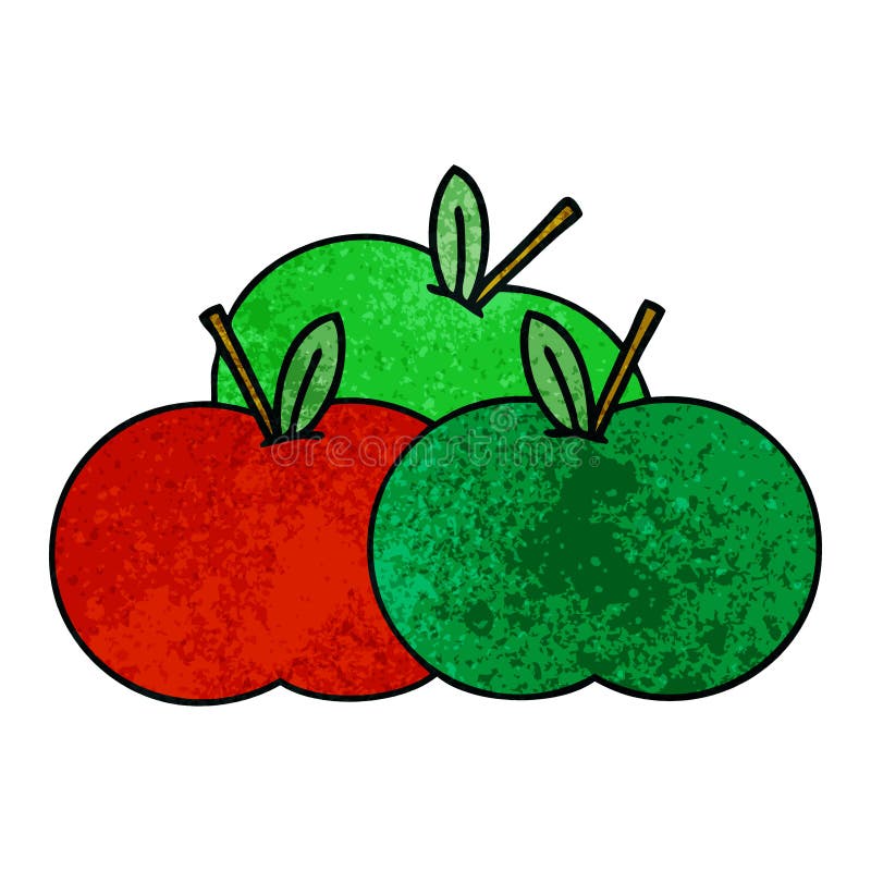 A Creative Retro Grunge Texture Cartoon Juicy Apple Stock Vector ...