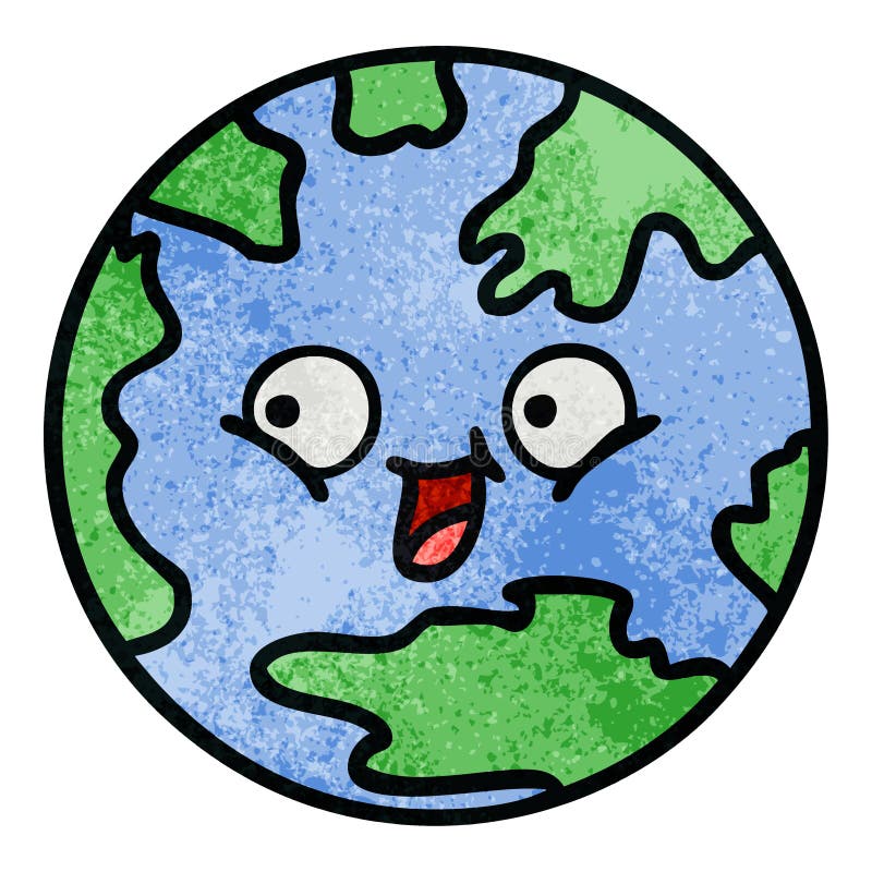 A Creative Retro Grunge Texture Cartoon Planet Earth Stock Vector ...