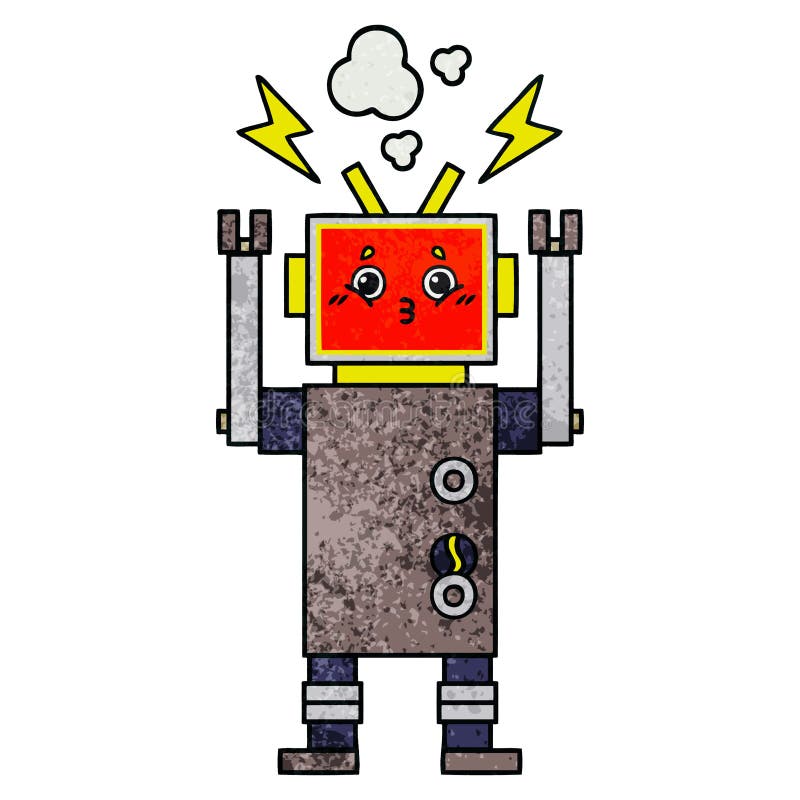 A Creative Retro Grunge Texture Cartoon Robot Malfunction Stock Vector ...