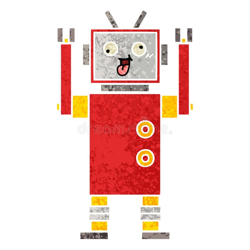 A Creative Retro Illustration Style Cartoon Crazy Robot Stock Vector ...
