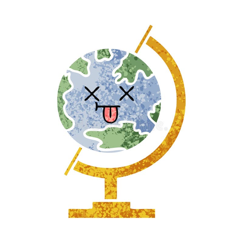 A Creative Retro Illustration Style Cartoon Globe of the World Stock ...