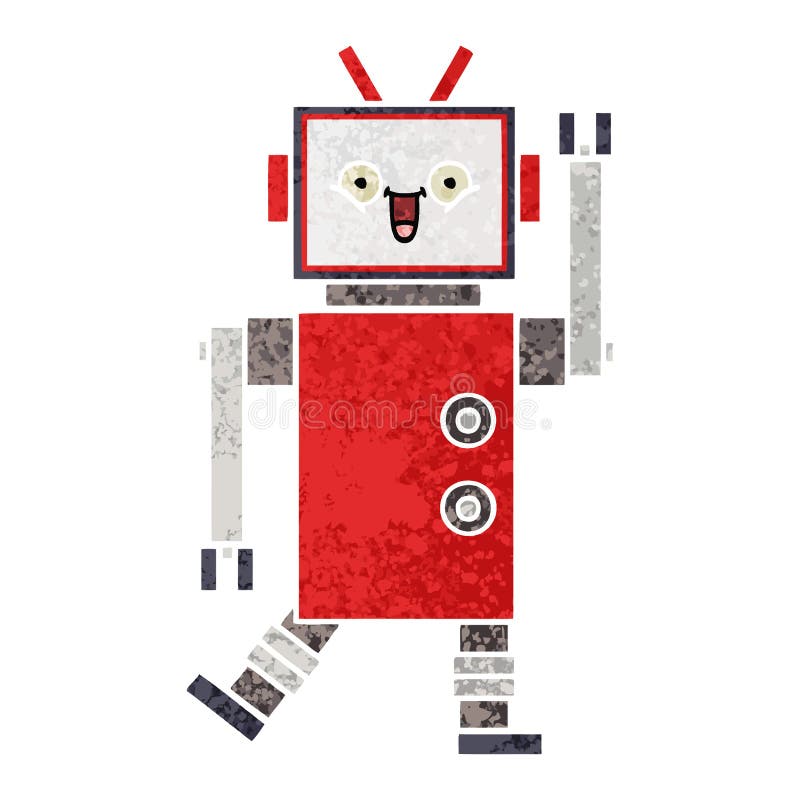 A Creative Retro Illustration Style Cartoon Happy Robot Stock Vector ...